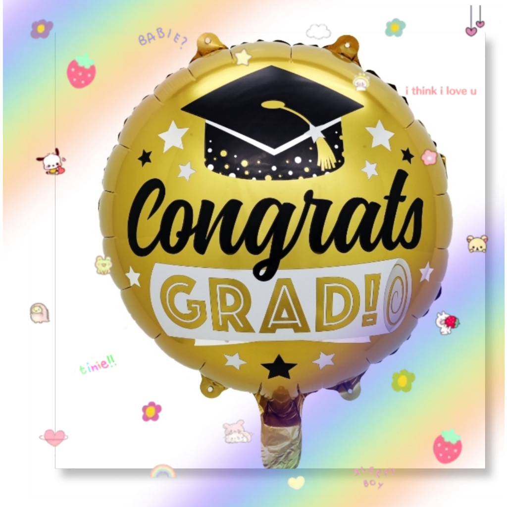 Gold Hat Congrats Grad 18 inches Round Graduation theme party ...
