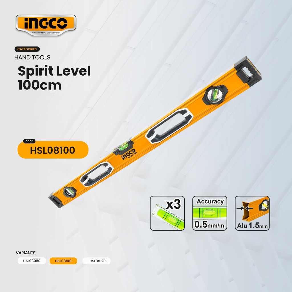 Ingco 100cm Industrial Spirit Level with 1.5mm Thickness HSL08100 IHT ...