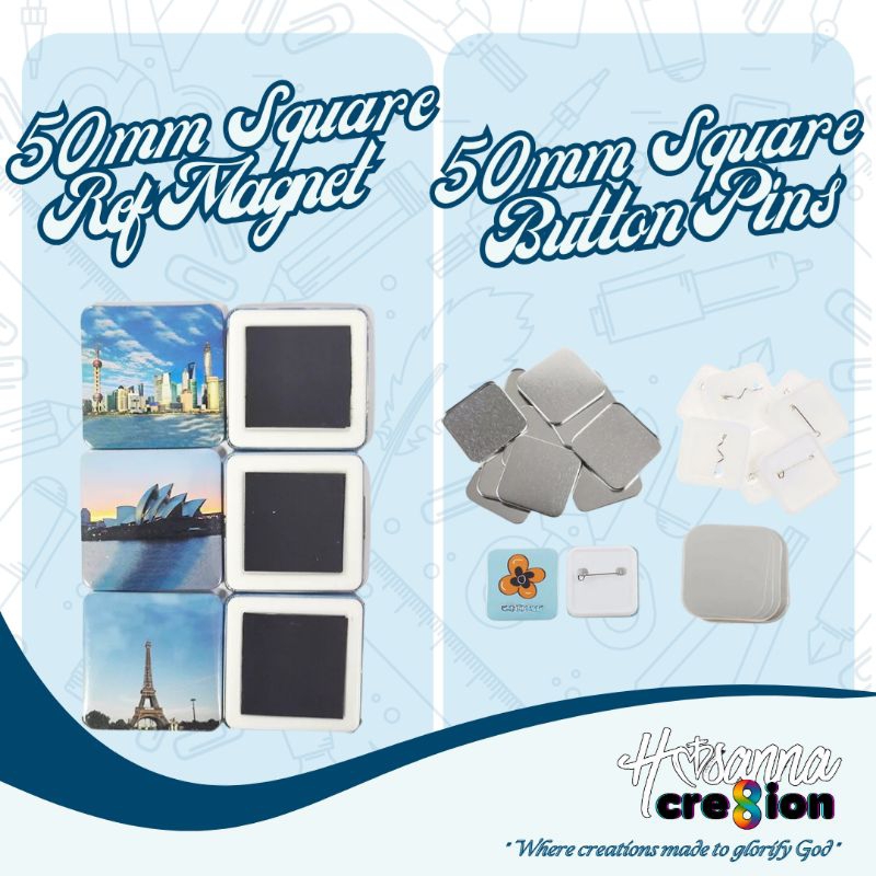 50pcs / 100pcs 50MM SQUARE REF MAGNET AND BUTTON PIN CONSUMABLES ...