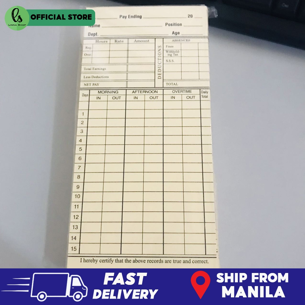 Linna Shop Time Card Two-Sided Daily Attendance Monitoring Sheet 100pcs ...