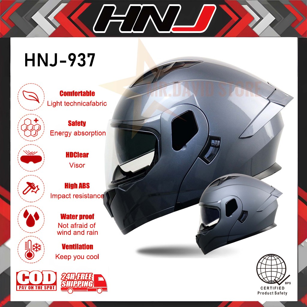HNJ 937 Plain Full Face Motorcycle Dual Visor Modular Helmet Men and ...