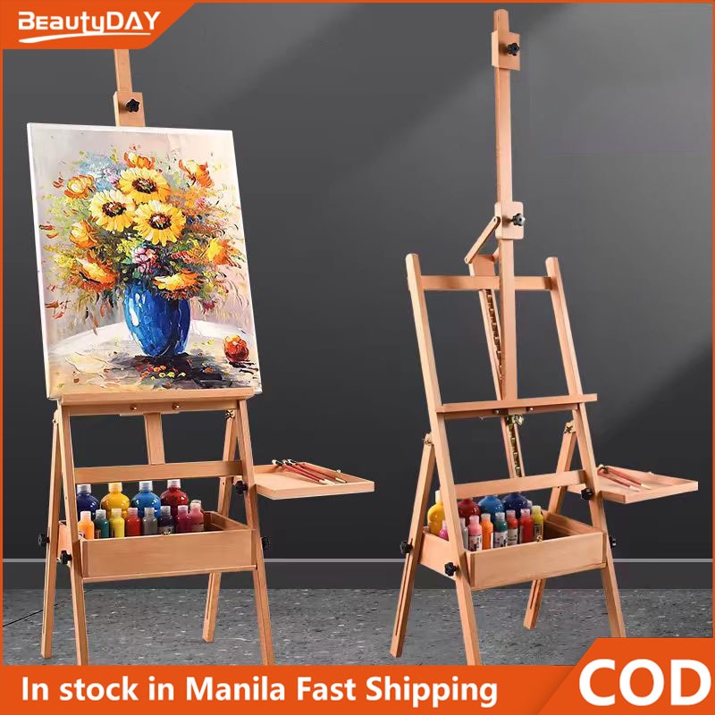 1.9m Wooden Big Easel Stand For Painting Stand Drawers Fold Display ...