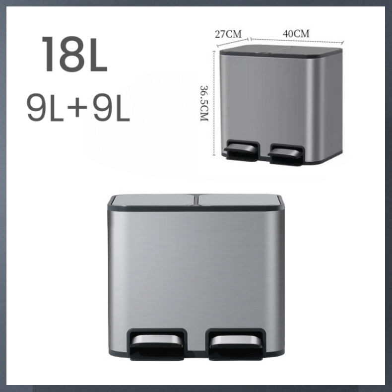 18/40L stainless Kitchen waste segregation recycle trash bin with cover ...