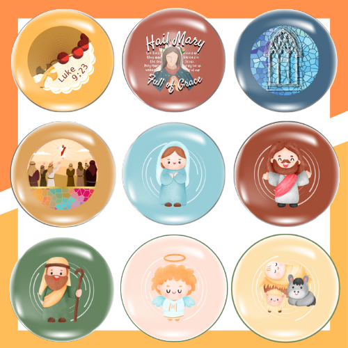 Catholic Christian Button Pin Cute Round Icon Collection Brooch Badges ...