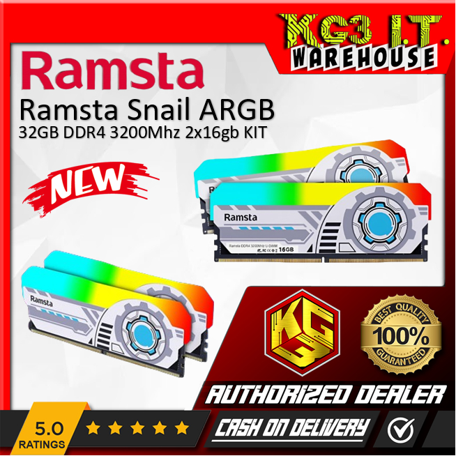 Ramsta DDR4 32GB (2x16GB) Snail RGB RAM Gaming 3200MHz Desktop Memory ...