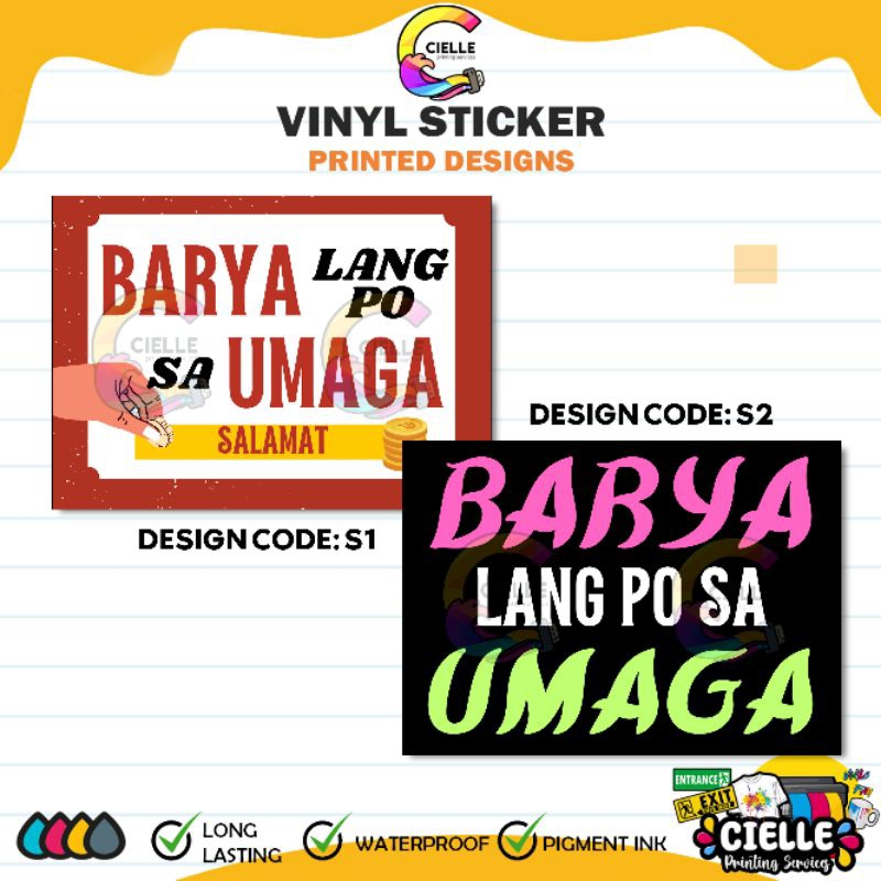 VINYL STICKER (S1&S2) - BARYA LANG PO SA UMAGA | Shopee Philippines