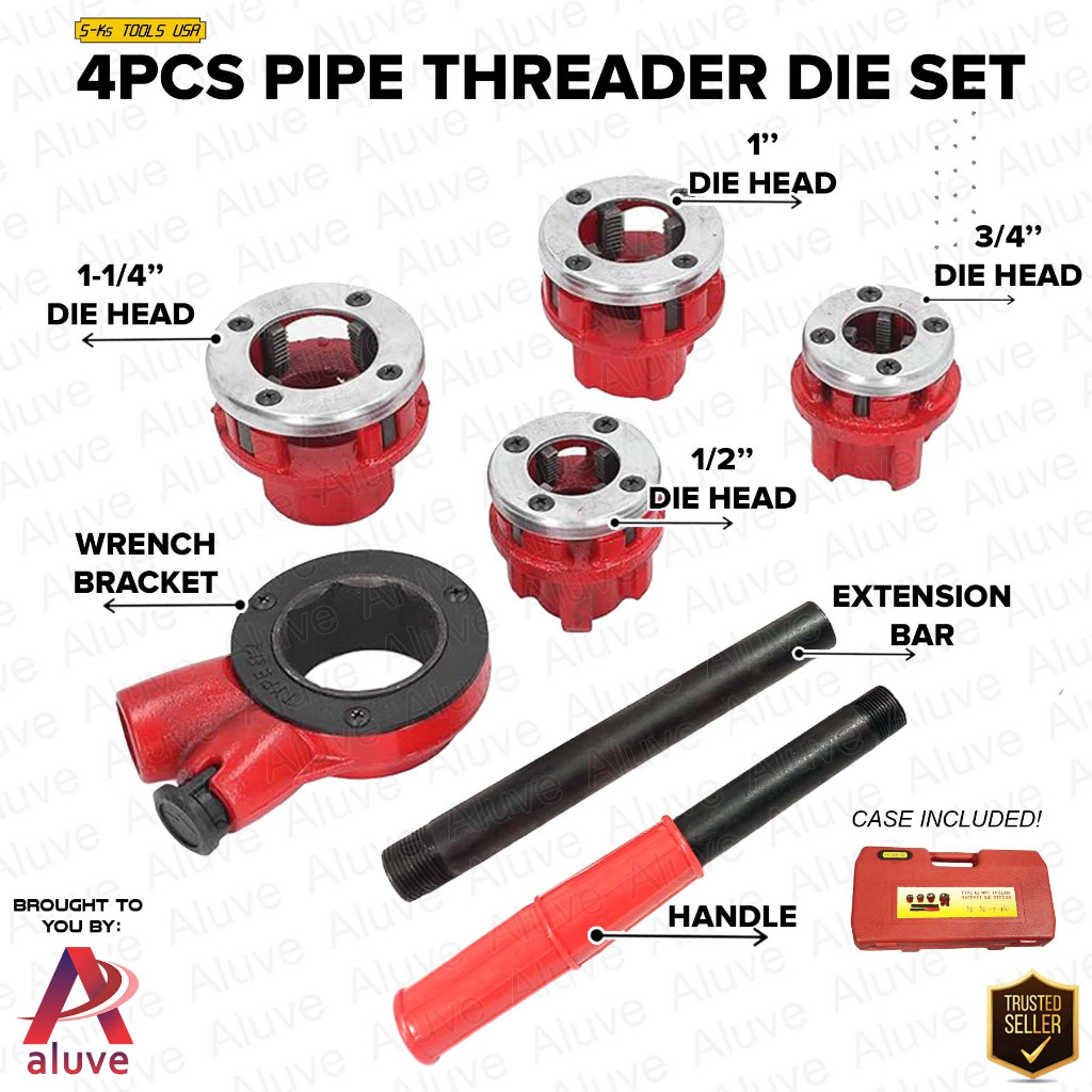 Pipe Threader Die Set Type 62 NPT | NTD-T62-4 | with Ratchet Handle ...