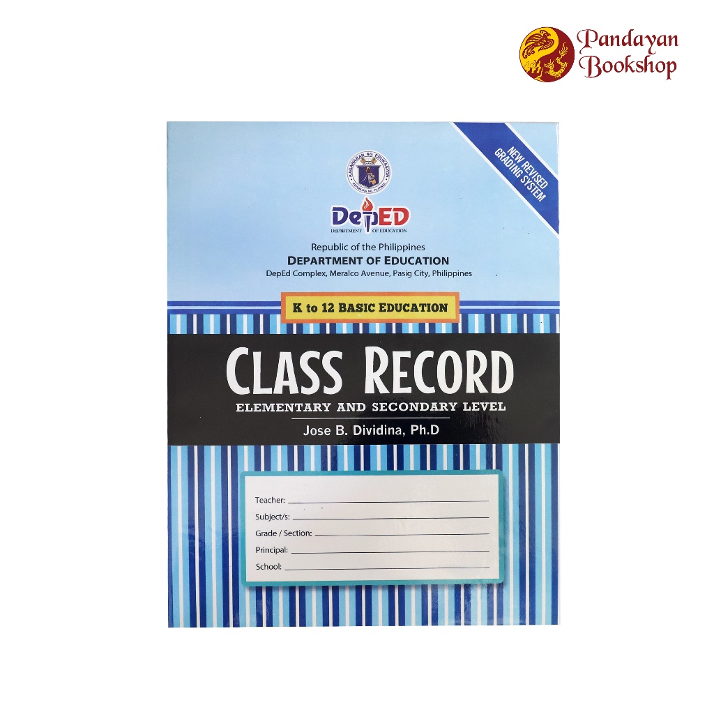 K to 12 Basic Education Class Record for Elementary and Secondary Level ...