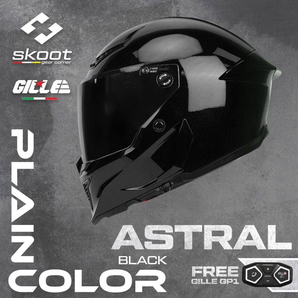 GILLE ASTRAL Plain Color - BLACK Full Face Dual Visor Motorcycle Helmet ...