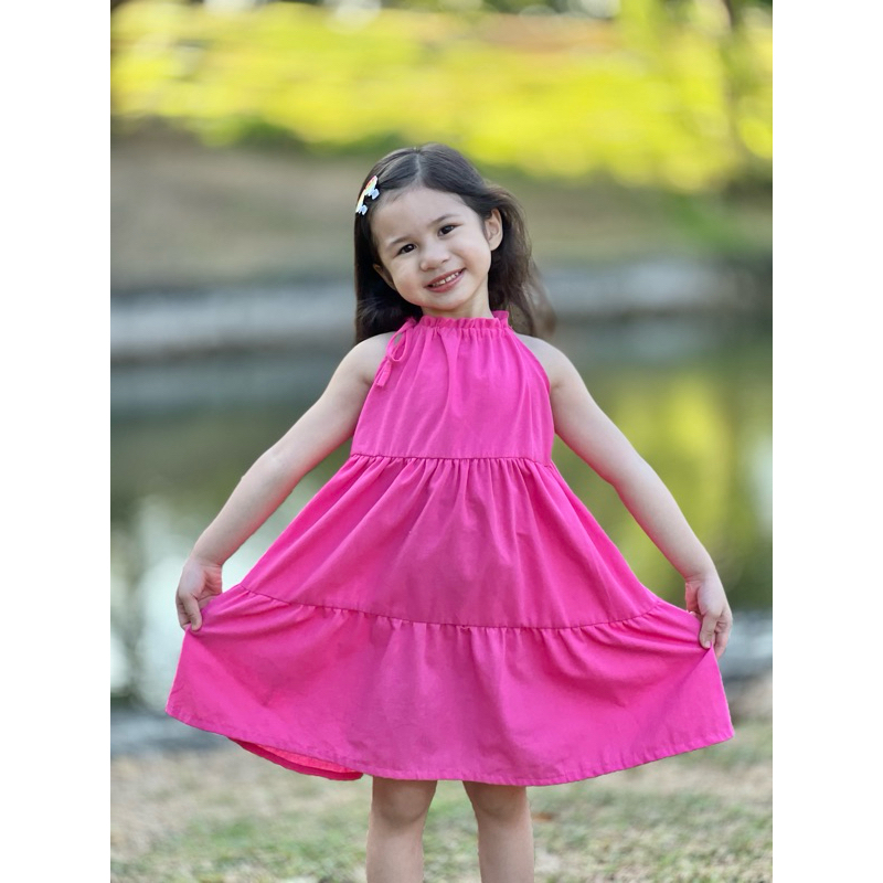 Littlestar Kids String Halter Neck Layered Linen Dress | Shopee Philippines
