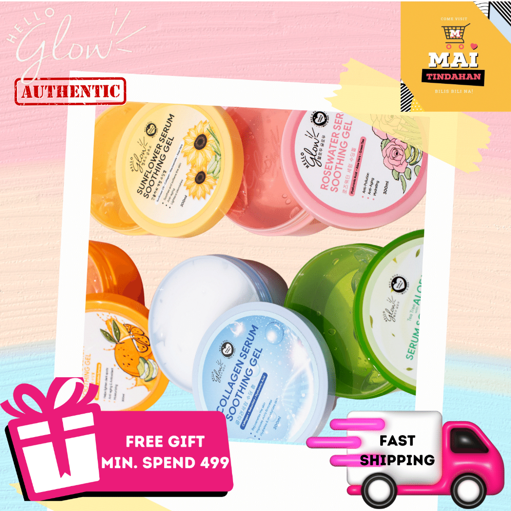 HELLO GLOW SERUM SOOTHING GEL 300ML ( COLLAGEN, ROSEWATER, ALOE VERA ...
