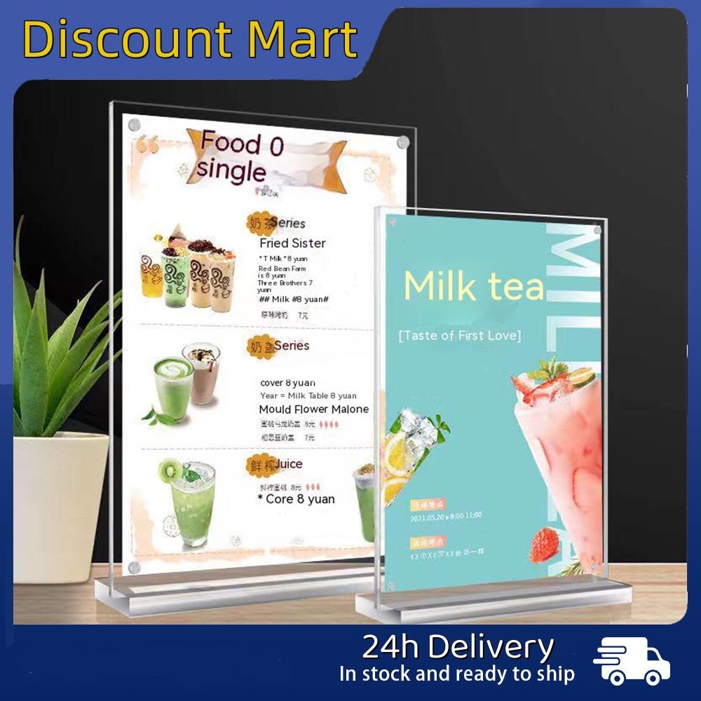 A4/A6 Transparent Acrylic Table Card T-Shape Display Stand Restaurant ...