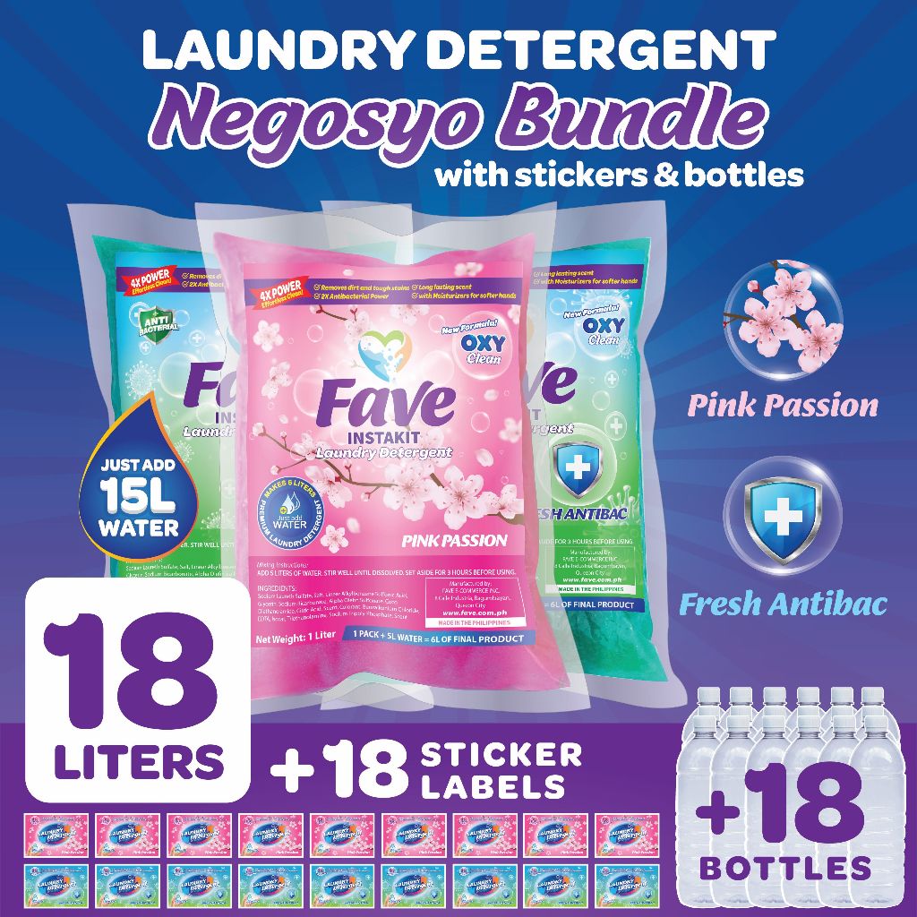 FAVE LAUNDRY DETERGENT 18L Yield + Bottles & Sticker Labels, Just Add ...