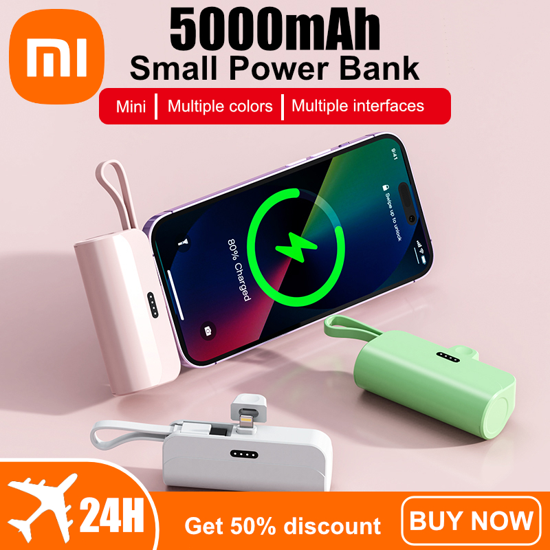 2 IN 1 Mini Portable Power Bank Full Capacity 5000MAH Android Type C ...