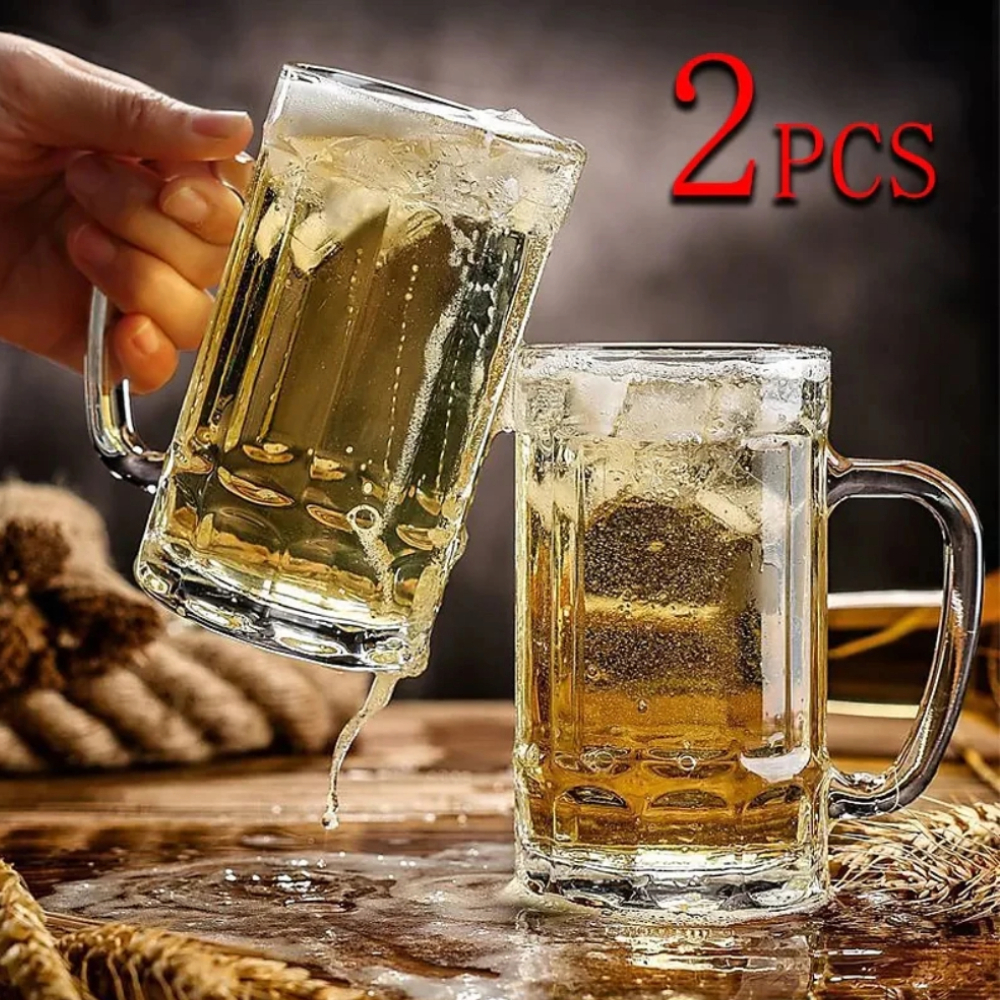 2 PCS Glass Mugs with Handle Heat Resistant Tea Mugs Beer Mugs Large ...