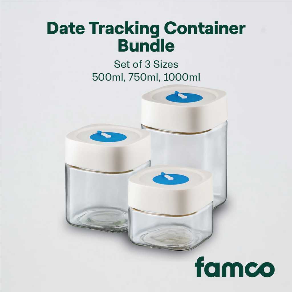 Famco Date Tracking Glass Containers Set of 3 Sizes, Airtight Jars ...