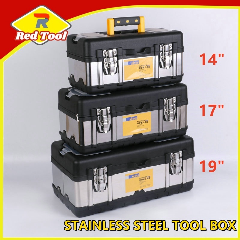 Redtool 14/17/19 Inch Tool Box Suitcase Stainless Steel Toolbox ...
