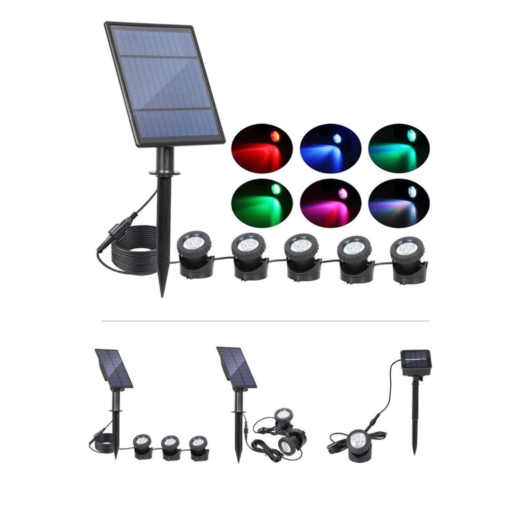 LED Light Submersible Projector 3 Lamp Waterproof Underwater Pond Solar ...