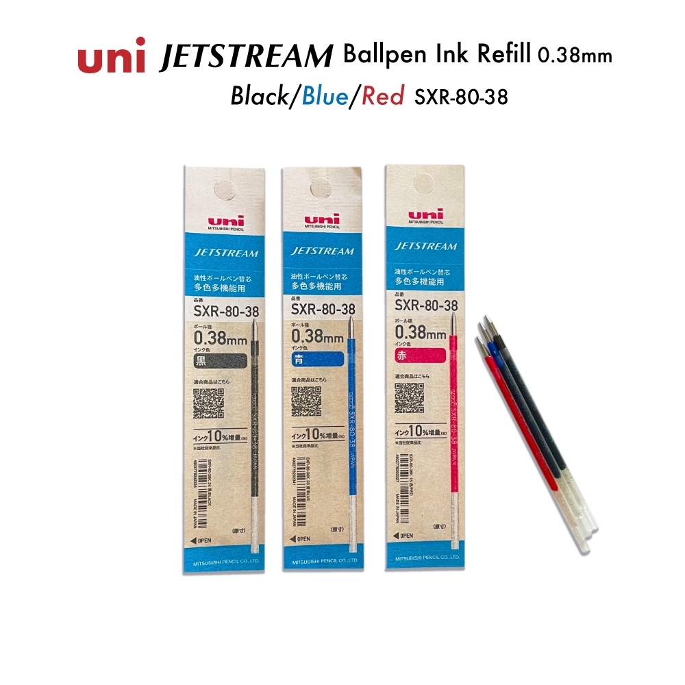 UNI Jetstream Ballpen Refill 0.38mm SXR-80-38 Black/Blue/Red Made in ...