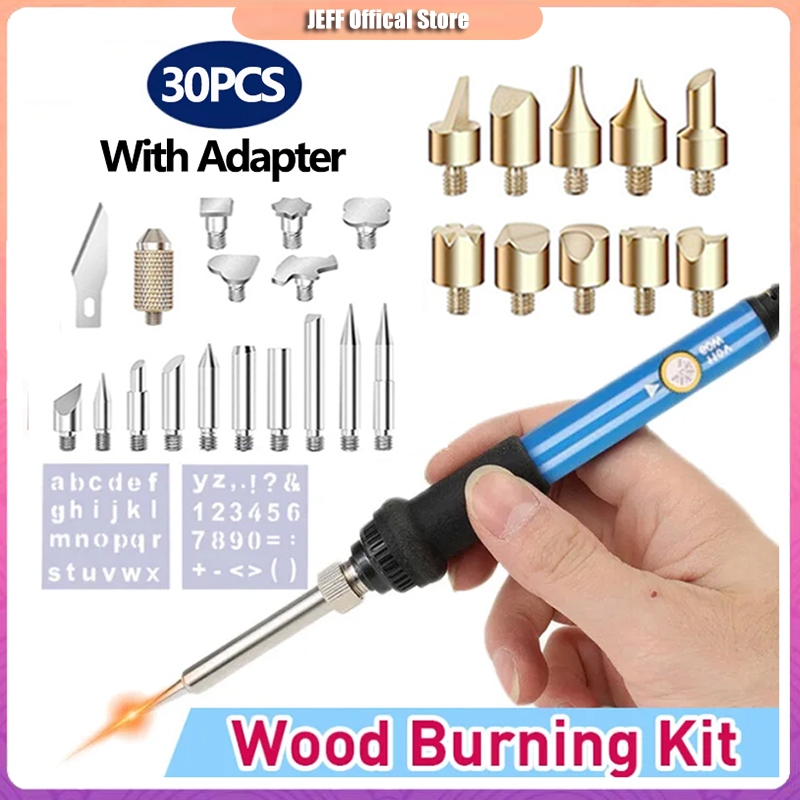30PCS/SET Wood Burning Pyrography Tool Kit Pen Kit 60W Adjustable ...