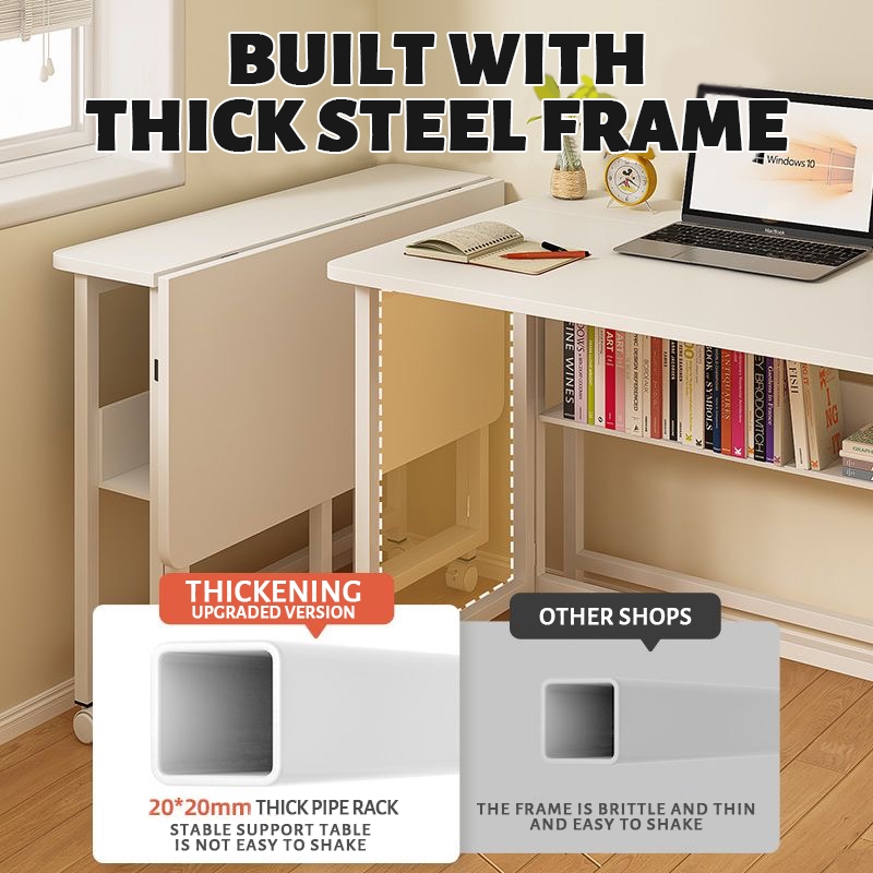 Removable Study Table Folding Computer Table 2-layer With Wheels ...