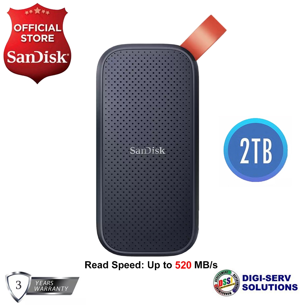 Sandisk 2TB Portable SSD (SDSSDE30-2T00-G26) w/ Type-C to USB 3.2 Connector and Speed Up to ...