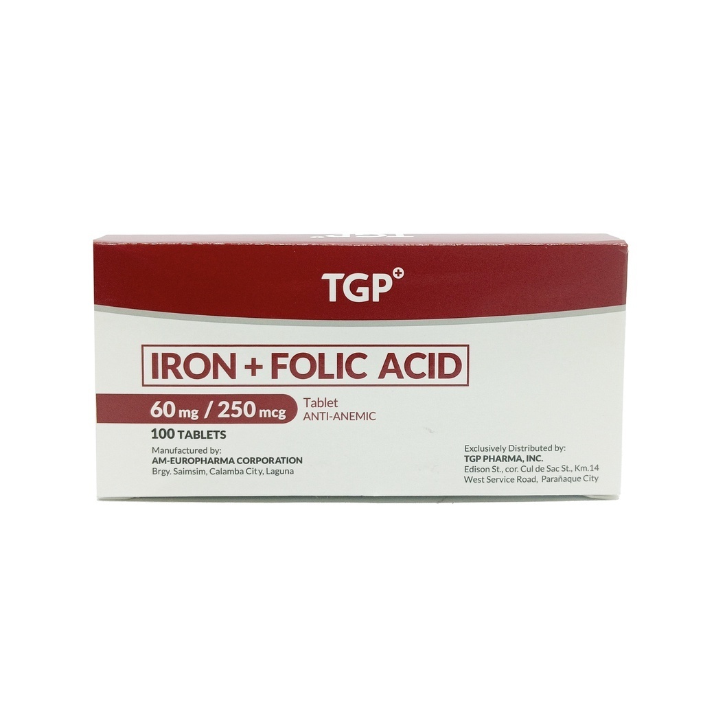 IRON + FOLIC ACID 60MG/250MCG TABLET (1 BOX) | Shopee Philippines
