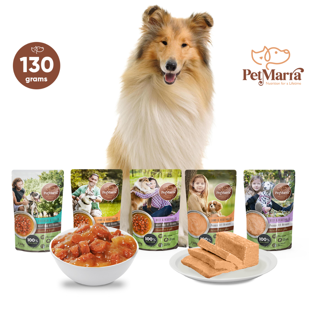 PetMarra Dog Chunks in Gravy Puppy Meat Loaf Wet Food Pouch Beef Lamb ...