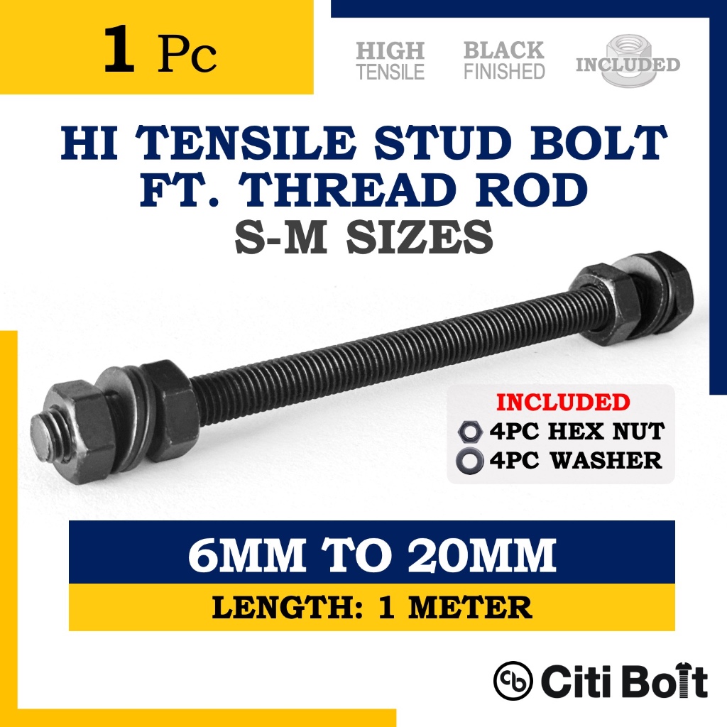 1pc Hi Tensile Stud Bolt Ft. Thread Rod w/ Nut & FW / HT Fully Threaded ...
