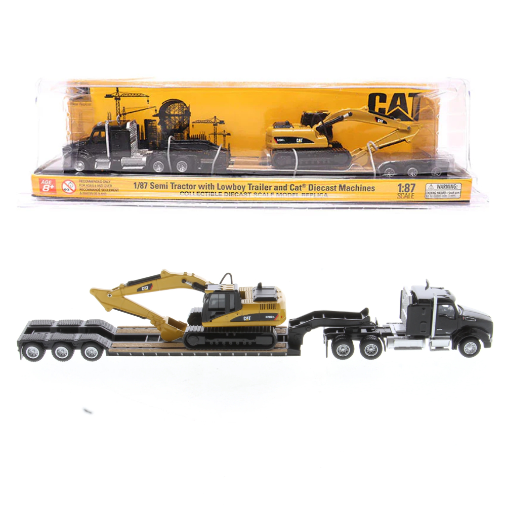 CAT 1/87 Scale Kenworth T880s SBFS Tractor w/ Lowboy Trailer & Cat 320D ...
