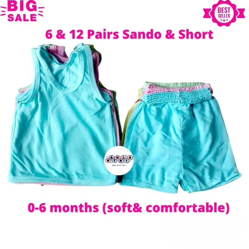 Infant Plain Colored Terno Pair Sando & Shorts for Cute Baby Random ...
