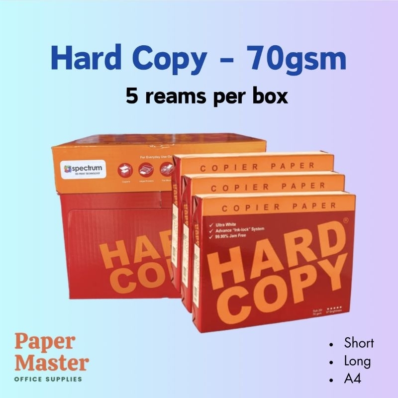 Hard Copy - 1 box (5 reams) - Copier Bond Paper - 70gsm | Shopee ...