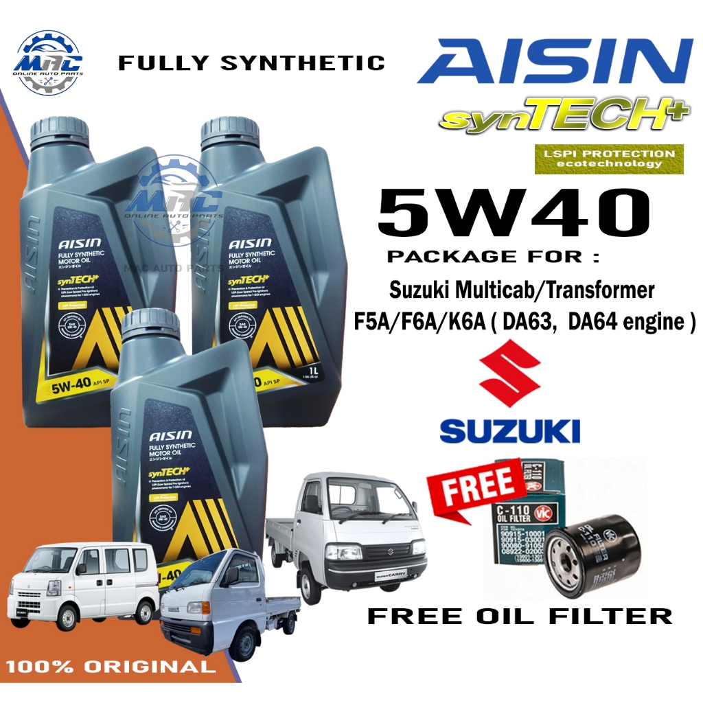 AISIN Fully Synthetic 5W40 3 Liters Engine Oil Package for Suzuki ...
