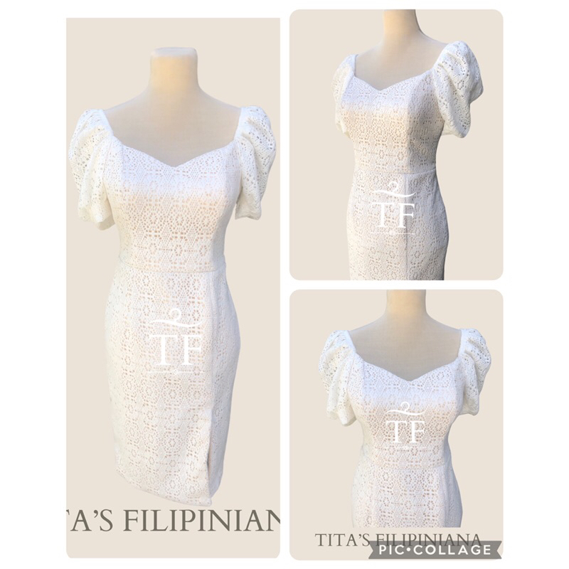 Eyelet Puff Sleeves Modern Filipiniana White | Shopee Philippines
