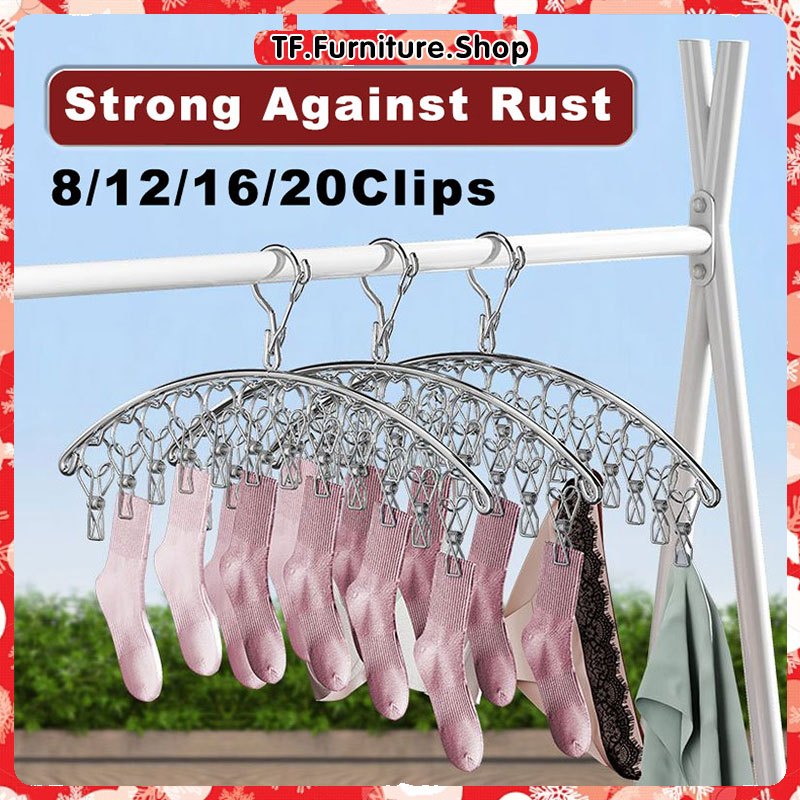 8/12/16/20 Clips Stainless Steel Clothes Hanger Windproof Drying Racks ...