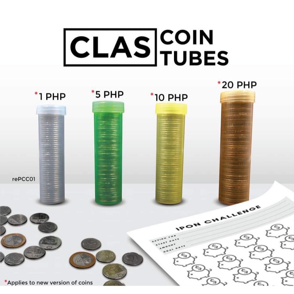 Clas Coin Tube Coin Organizer for 5, 10, 20, 1 peso coins 4 pcs per ...