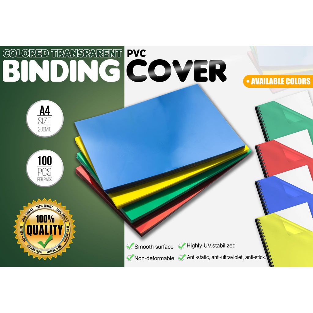 PVC Binding Cover COLORED TRANSPARENT A4 200 micron (10 pieces ...