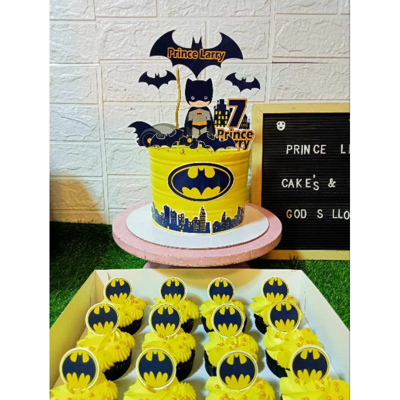 customized photo printed cake toppers and cupcakes Batman bat building ...