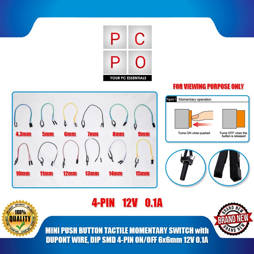 PC PO MINI PUSH BUTTON TACTILE MOMENTARY SWITCH with DUPONT WIRE, DIP ...