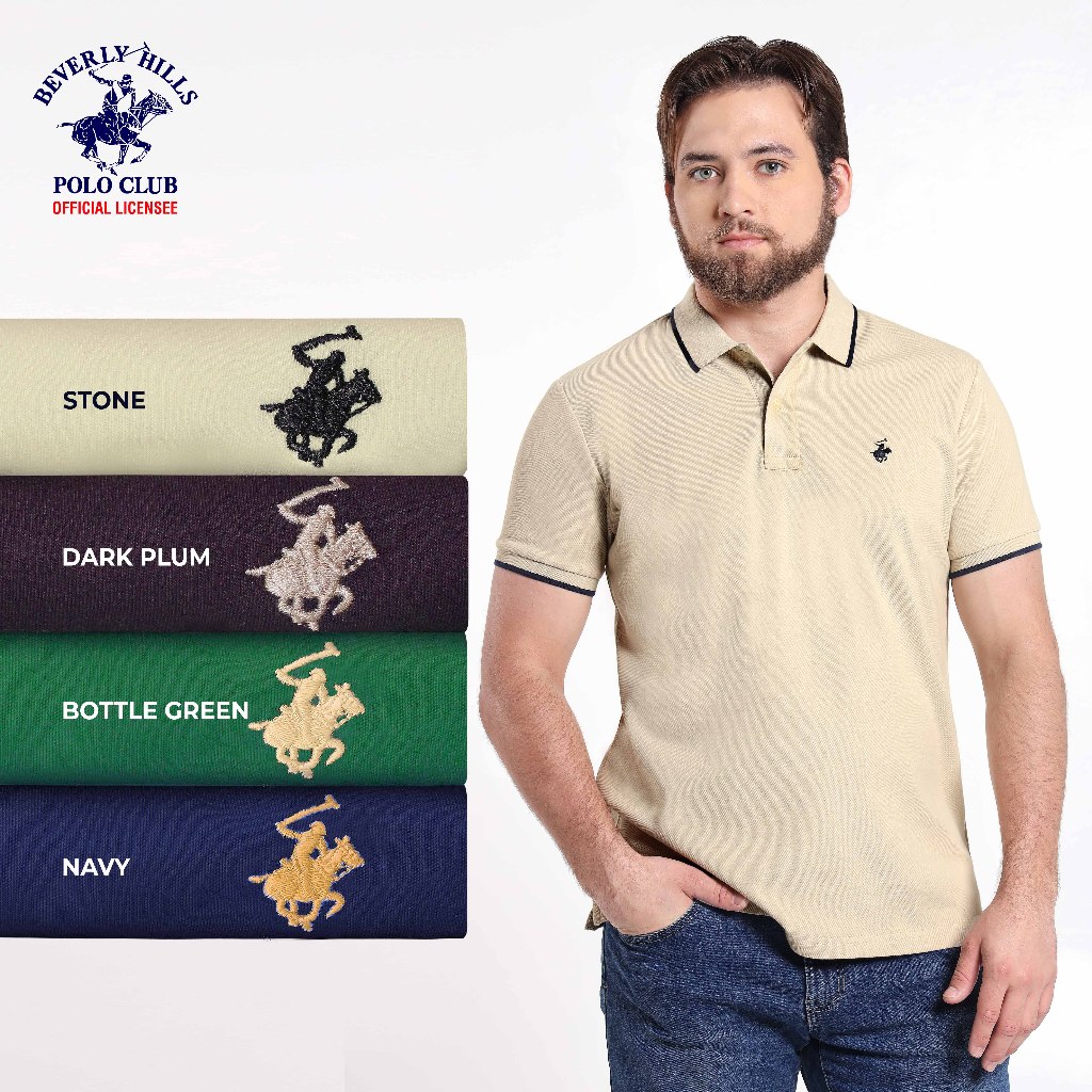 Beverly Hills Polo Club Men's Polo Shirt in Stone, Dark Plum, Bottle ...