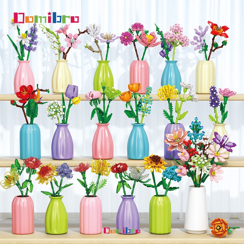 Flowers Set Building Blocks Toys Rose Tulip Peony Flowers Gift for ...