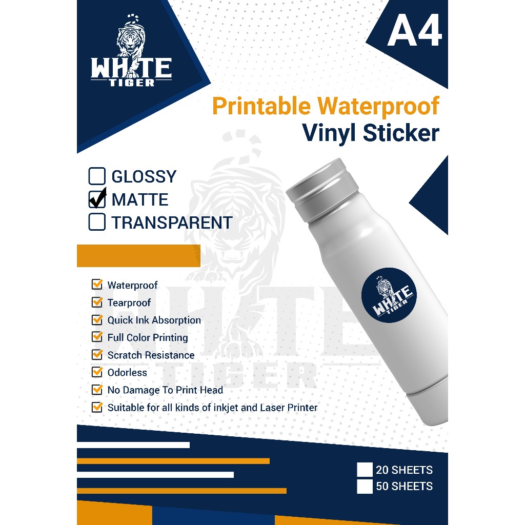 White Tiger Printable Waterproof Vinyl A4 Sticker | Shopee Philippines