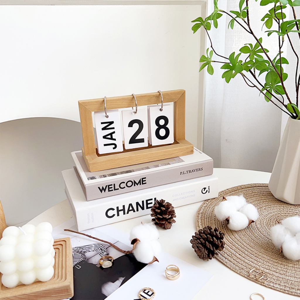 Ins Style Wooden Page-Turning Calendar Nordic Style Home Desktop ...