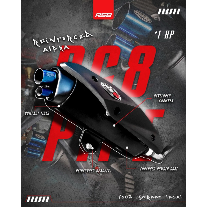 Rs8 Alpha Dc8 Silent Power Pipe Dual Tip For Aerox Nmax V2 Shopee
