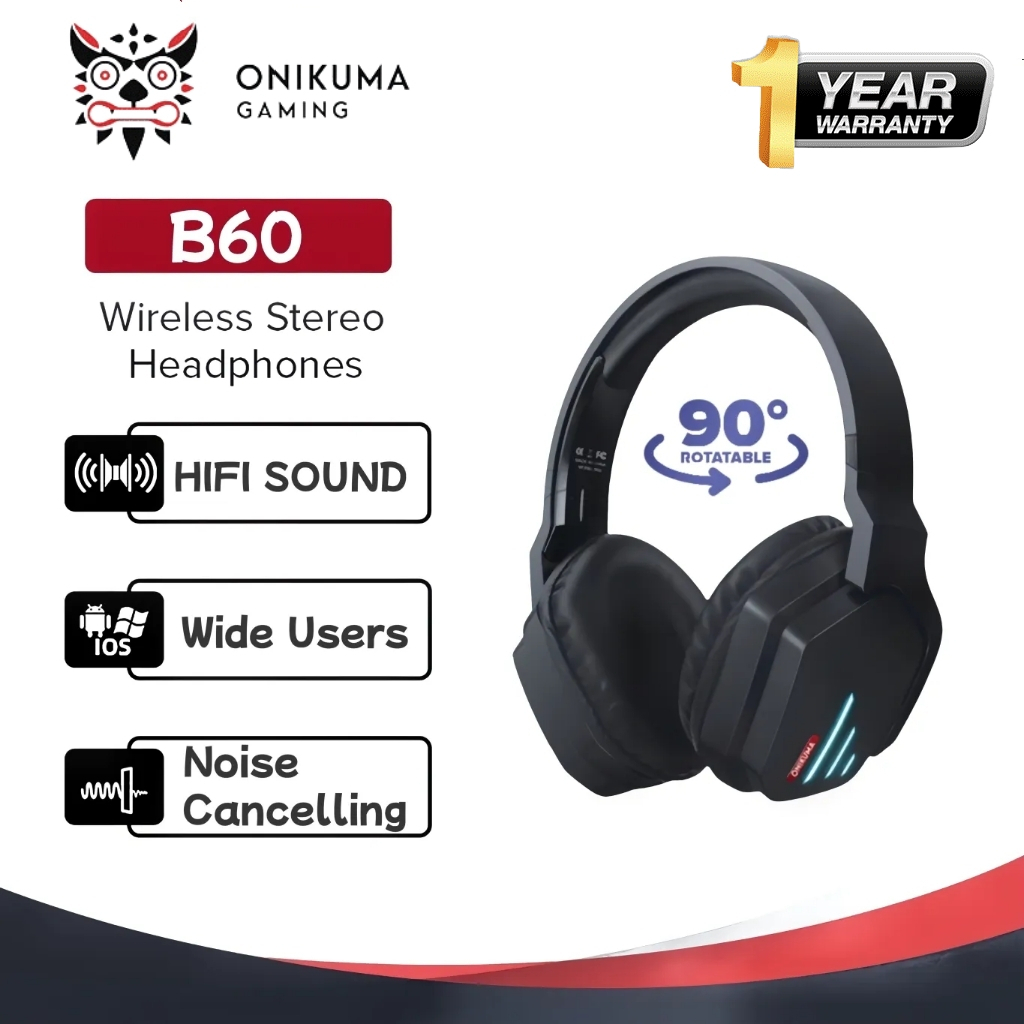 Onikuma B60 Bluetooth Headphones Wireless Headset Gaming Headphone with Mic Noise Cancelling ...