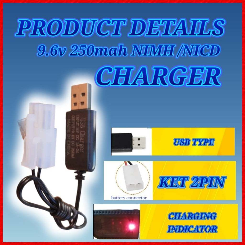 9.6v 250mah NIMH /NICD BATTERY CHARGER USB TYPE KET 2PIN TAMIYA CONNECTOR | Shopee Philippines