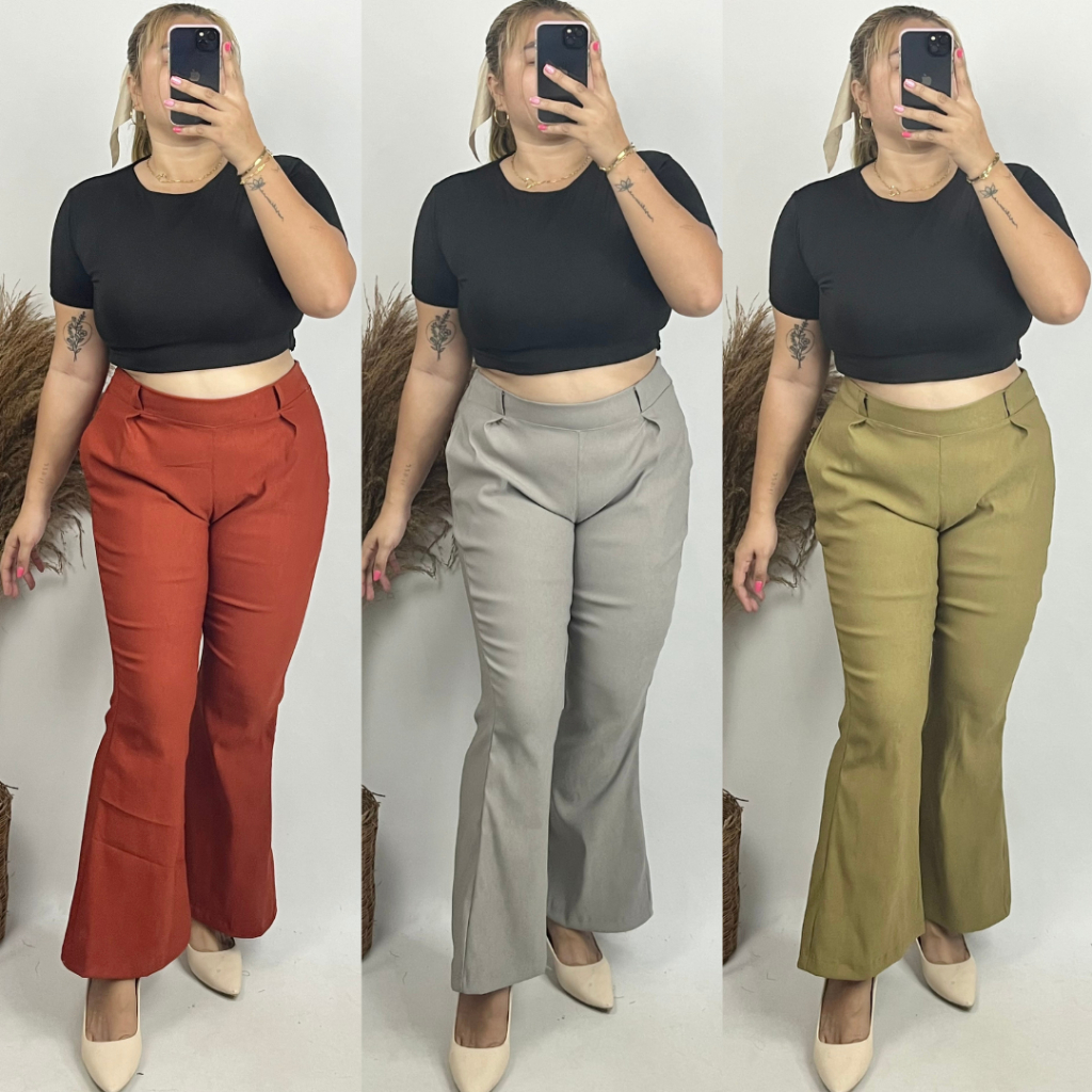 PRETTY WRAP - PLUS SIZE HIGH RISE FLARE PANTS FOR WOMEN OFFICE PANTS ...