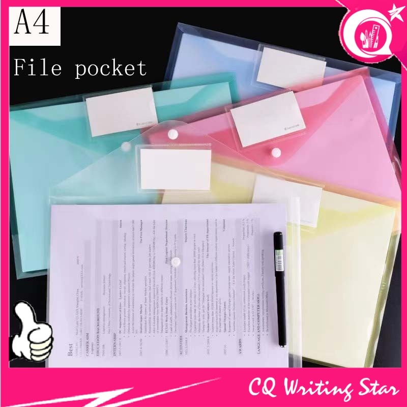 CQ A4Transparent Envelope Folder Clear Snap Button File Case Plastic ...