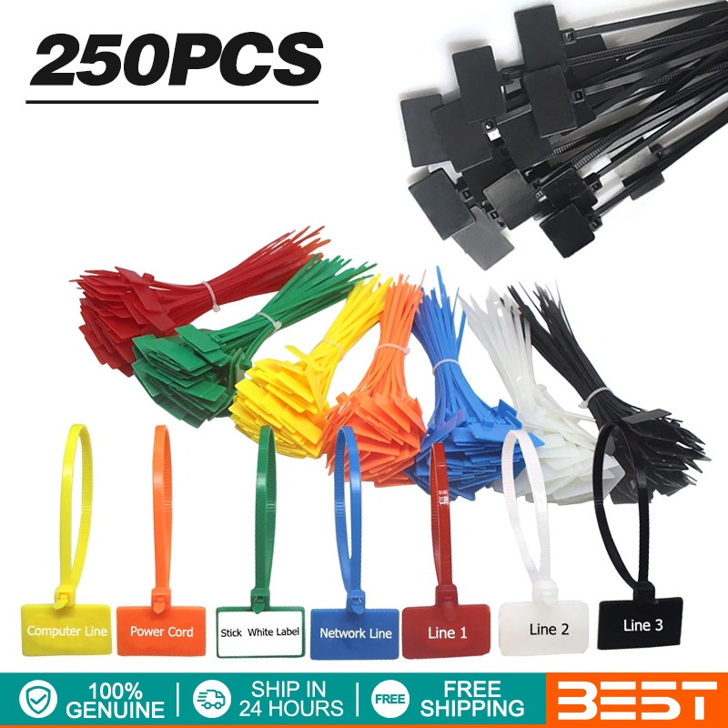 250pcs Easy Mark 4*150mm Nylon Cable Ties Tag Labels Plastic Loop Ties ...