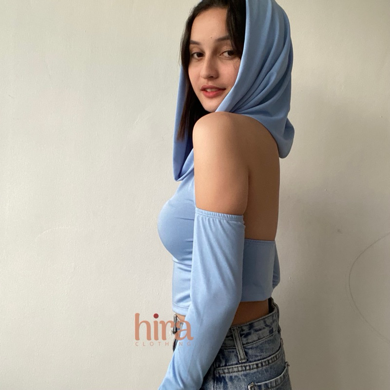 Hira • Jia Hooded Top With Head Cover and Arm Band Y2K Clothing ...